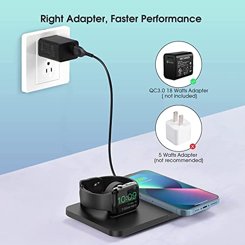 2 in 1 Wireless Charger Station, Fast Chargeur Wireless Charger Stand, Fully-Charged in 3.5H, Compatible with iPhone 8 to 14 pro, Nightstand Mode for Watch Series((No Adapter and Watch Cable)