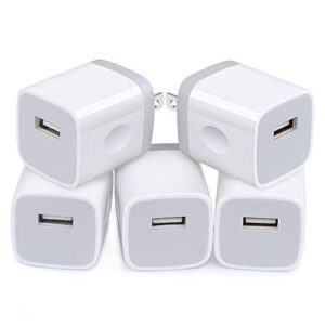 iphone wall charger adapter usb charging, 5pack single port usb wall plug in phone charger cube box head travel power blocks brick compatible iphone se/x/11 pro max, samsung a20 s10 s9 s7 s6 htc lg