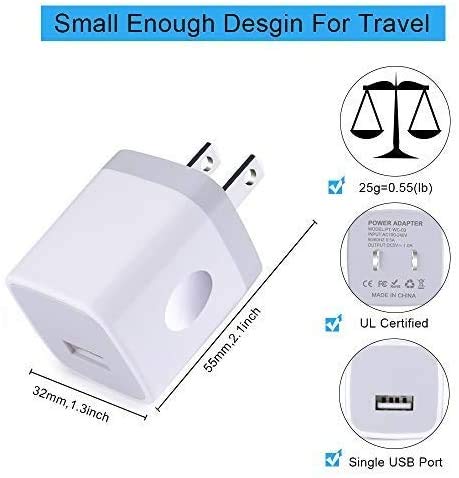 iPhone Wall Charger Adapter USB Charging, 5Pack Single Port USB Wall Plug in Phone Charger Cube Box Head Travel Power Blocks Brick Compatible iPhone SE/X/11 Pro Max, Samsung A20 S10 S9 S7 S6 HTC LG