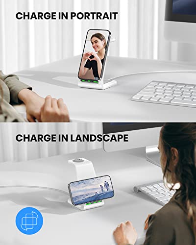 Wireless Charging Stand, GEEKERA 3 in 1 Wireless Charger Dock Station for iPhone 14 Pro Max/14 Pro/14 Plus/13/12/11/X/8 Series, Apple Watch Ultra/SE/8/7/6/5/4/3/2, AirPods Pro/3, Samsung Qi Phones