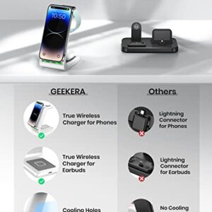 Wireless Charging Stand, GEEKERA 3 in 1 Wireless Charger Dock Station for iPhone 14 Pro Max/14 Pro/14 Plus/13/12/11/X/8 Series, Apple Watch Ultra/SE/8/7/6/5/4/3/2, AirPods Pro/3, Samsung Qi Phones