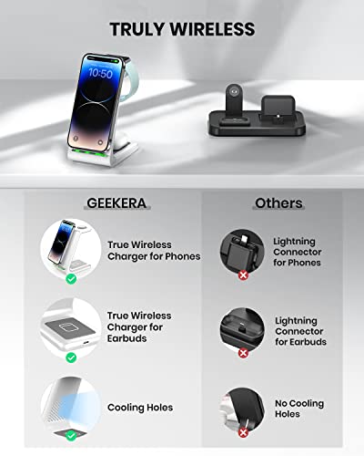 Wireless Charging Stand, GEEKERA 3 in 1 Wireless Charger Dock Station for iPhone 14 Pro Max/14 Pro/14 Plus/13/12/11/X/8 Series, Apple Watch Ultra/SE/8/7/6/5/4/3/2, AirPods Pro/3, Samsung Qi Phones