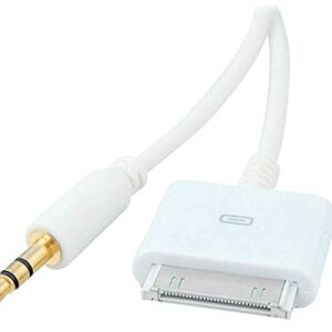 ClipGrip Stereo AUX 3.5mm Input to 30-Pin Male Dock Connector Cable Adapter (White)