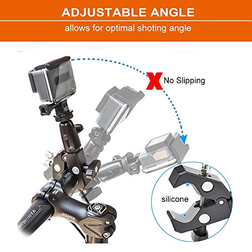 EXSHOW Camera Motorcycle Mount for Gopro, 360 Rotation Metal Action Camera Clamp Holder with 1/4-20 Thread for Moto Bike Bicycle Handlebar, for GoPro Hero 9 8 7 6 5 4 Black, SJCAM, Canon, DSLR etc