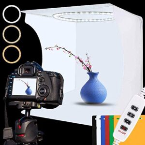 photo studio light box kit, 12inch x 12inch photography adjustable light box with 80pcs smd led beads, portable photo shooting tent with white light warm light and 6 color background