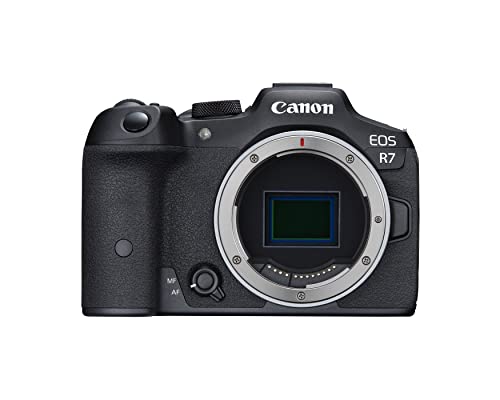 Canon EOS R7 Content Creator Kit, Mirrorless Vlogging Camera, 32.5 MP, 4K 60p Video, DIGIC X Image Processor, RF-S18-45mm F4.5-6.3 is STM Lens, Stereo Microphone DM-E1D, LP-E6NH Battery