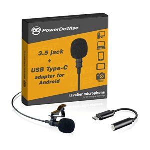 powerdewise upgraded 2022 type-c lavalier microphone with adapter – omnidirectional usb c lav mic for android, pc, mac, recorders – youtube interview vlogging asmr dictation