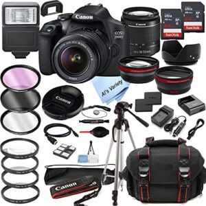 canon eos 2000d (rebel t7) dslr camera w/ef-s 18-55mm f/3.5-5.6 zoom lens + 128gb memory + case + tripod + filters (36pc bundle)