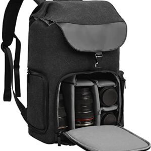 CADeN Camera Backpack Canvas Camera Bag for DSLR/SLR Mirrorless Camera with 15.6 inches Laptop Compartment, Camera Case Compatible for Sony Canon Nikon Cameras and Lens Tripod Waterproof Black