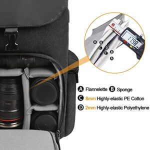 CADeN Camera Backpack Canvas Camera Bag for DSLR/SLR Mirrorless Camera with 15.6 inches Laptop Compartment, Camera Case Compatible for Sony Canon Nikon Cameras and Lens Tripod Waterproof Black