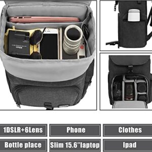 CADeN Camera Backpack Canvas Camera Bag for DSLR/SLR Mirrorless Camera with 15.6 inches Laptop Compartment, Camera Case Compatible for Sony Canon Nikon Cameras and Lens Tripod Waterproof Black