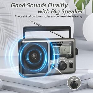 Greadio Portable Shortwave Radio,AM FM Transistor Radio with Best Reception,LCD Display,Time Setting,Battery Operated by 4 D Cell Batteries or AC Power,Big Speaker,Earphone Jack for Gift,Elder,Home