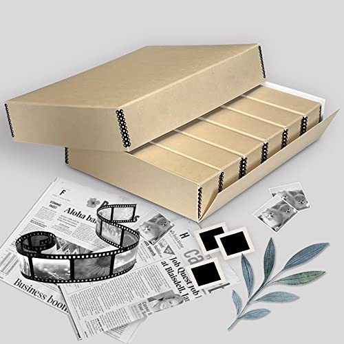 Lineco, Archival Slide Storage Box 15.5" x 11.5" x 3", Holds Up to 840 Slides, With 6 Inner Slide File Cases, Tan