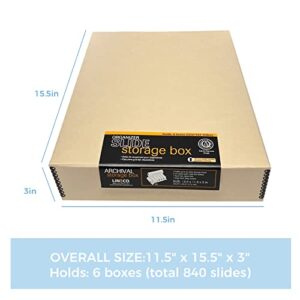 Lineco, Archival Slide Storage Box 15.5" x 11.5" x 3", Holds Up to 840 Slides, With 6 Inner Slide File Cases, Tan