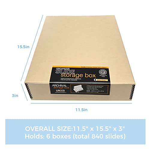 Lineco, Archival Slide Storage Box 15.5" x 11.5" x 3", Holds Up to 840 Slides, With 6 Inner Slide File Cases, Tan