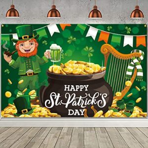 ptfny happy st. patrick’s day backdrop banner 71 x 45 inch lucky party decoration green shamrocks banner decoration for st patricks day party background decoration photo booth props