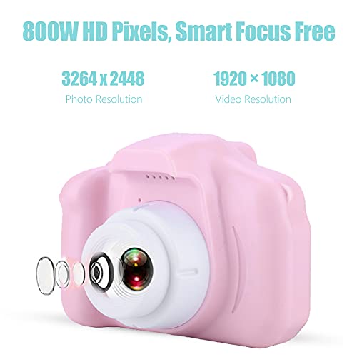 Zerone Digital Camera Kids Photo Camera with 2 Inch IPS Color Screen X2 Mini Portable HD 1080P Camera for 3-10 Years Old Girls Birthday Kids Toy(Pink)