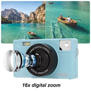 PUSOKEI Micro Single Camera, 1080P FHD Micro Single Camera with 3.0 Inch LCD Display, Portable Mirrorless Camera 16X Digital Zoom 24MP Built in Microphone(Blue)