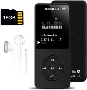 mp3 player, music player with 16gb micro sd card, build-in speaker/photo/video play/fm radio/voice recorder/e-book reader, supports up to 128gb