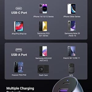 UGREEN USB C Car Charger, 52.5W Type C Car Charger PD 30W&QC 18W, Fast Car Charger Adapter Compatible with iPhone 14/13/12/11, iPad Pro/Mini/Air, Galaxy S23/S22/S21/S20/S10/Note 20, Pixel 7/6/5