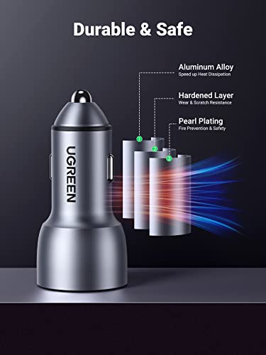 UGREEN USB C Car Charger, 52.5W Type C Car Charger PD 30W&QC 18W, Fast Car Charger Adapter Compatible with iPhone 14/13/12/11, iPad Pro/Mini/Air, Galaxy S23/S22/S21/S20/S10/Note 20, Pixel 7/6/5