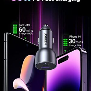 UGREEN USB C Car Charger, 52.5W Type C Car Charger PD 30W&QC 18W, Fast Car Charger Adapter Compatible with iPhone 14/13/12/11, iPad Pro/Mini/Air, Galaxy S23/S22/S21/S20/S10/Note 20, Pixel 7/6/5