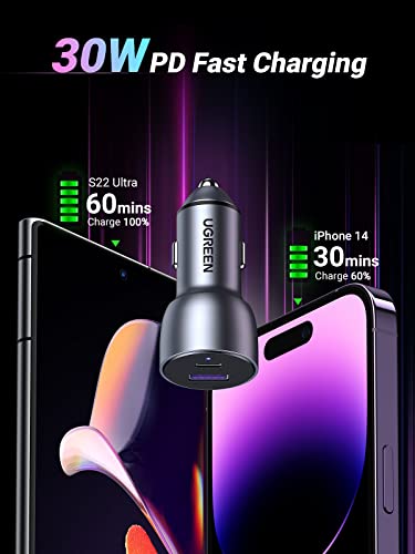 UGREEN USB C Car Charger, 52.5W Type C Car Charger PD 30W&QC 18W, Fast Car Charger Adapter Compatible with iPhone 14/13/12/11, iPad Pro/Mini/Air, Galaxy S23/S22/S21/S20/S10/Note 20, Pixel 7/6/5