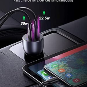 UGREEN USB C Car Charger, 52.5W Type C Car Charger PD 30W&QC 18W, Fast Car Charger Adapter Compatible with iPhone 14/13/12/11, iPad Pro/Mini/Air, Galaxy S23/S22/S21/S20/S10/Note 20, Pixel 7/6/5