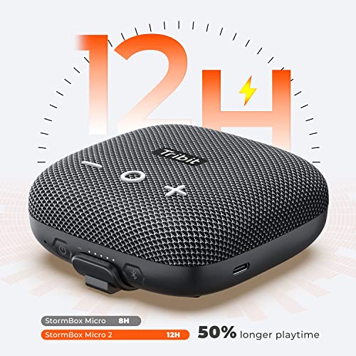 Tribit StormBox Micro 2 Portable Speaker: 90dB Loud Sound Deep Bass IP67 Waterproof Small Speaker Built-in Strap, 12H Playtime Long Battery Powerbank for Outdoor Camping Biking, 120ft Bluetooth Range