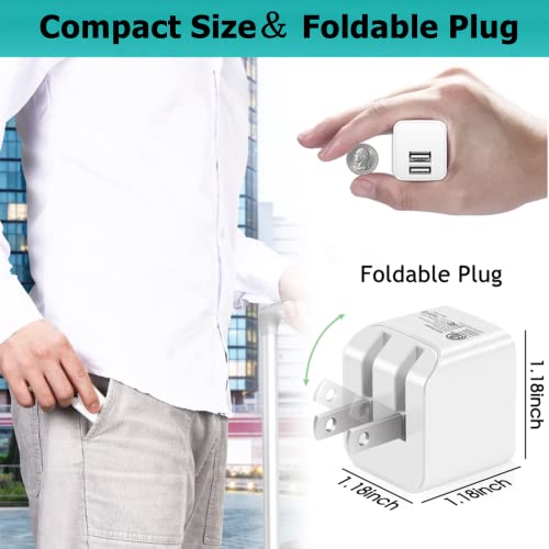 12W USB Wall Charger with Foldable Plug, 3-Pack 2.4A Dual-Port Power Adapter Mini Charging Block Cube Compatible iPad, iPhone 12 11 Pro Max XR/XS/X 8/7/6/6s Plus, Samsung, Moto, HTC＆ More(ETL Listed)