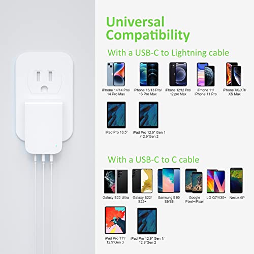 Nekmit USB C Charger, Fast Thin Flat 30W 3-Port Wall Charger with 18W Power Delivery and 2 USB Ports for iPhone 14/14 Pro/14 Pro Max, Galaxy, iPad Pro, AirPods Pro and More