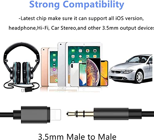 PAISE Aux Cord for iPhone,Apple MFi Certified Lightning to 3.5mm Aux Audio Cable for Car Compatible for iPhone 12/11/XS/XR/X 8 7 6 5,Home Stereo, Headphone - 3.3ft(Black)