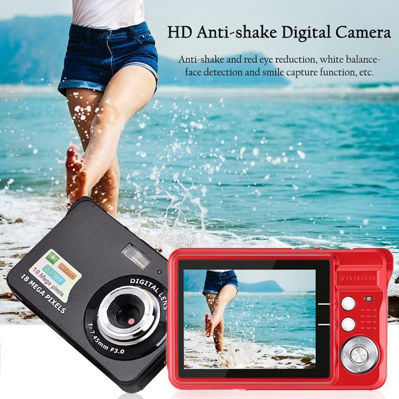 Digital Camera, Compact Camera,2.7 inch Pocket Camera,Rechargeable Small Digital Camera for Kids,School,Children,Adults,Photography with Digital Zoom(32GB SD Card Included,1 Battery) (Red)