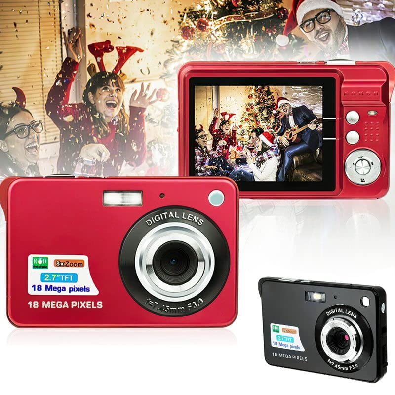 Digital Camera, Compact Camera,2.7 inch Pocket Camera,Rechargeable Small Digital Camera for Kids,School,Children,Adults,Photography with Digital Zoom(32GB SD Card Included,1 Battery) (Red)