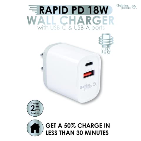 Gabba Goods 18W USB C Wall Charger, Dual Port Fast PD+Quick Charge 3.0 Block Plug Compatible with iPhone 13 12 11 Pro Max SE/XR/X iPad,USB C Power Adapter for iPhone 13/12 13 Pro Max 13 Mini 18 watts