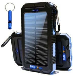 solar charger power bank 20000mah, portable solar pone charger with compass,carabiner, whistle,flashlights,solar panel charger,camping gear accessory (blue)