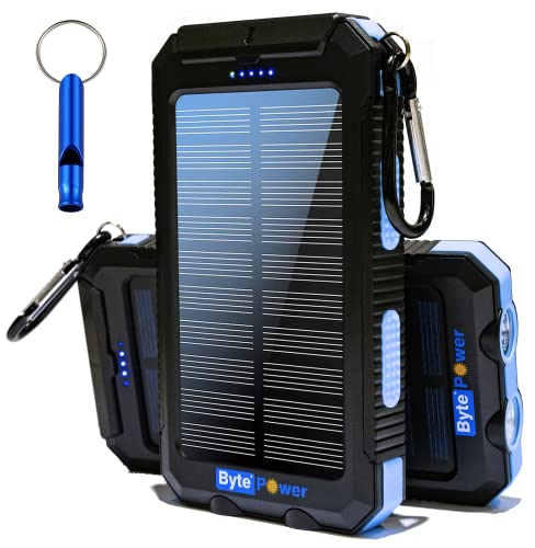 Solar Charger Power Bank 20000mAh, Portable Solar Pone Charger with Compass,Carabiner, Whistle,Flashlights,Solar Panel Charger,Camping Gear Accessory (Blue)