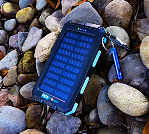 Solar Charger Power Bank 20000mAh, Portable Solar Pone Charger with Compass,Carabiner, Whistle,Flashlights,Solar Panel Charger,Camping Gear Accessory (Blue)