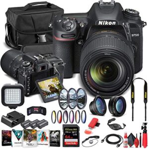 nikon d7500 dslr camera with 18-140mm lens (1582) + 64gb memory card + case + corel photo software + 2 x en-el 15 battery + card reader + led light + filter kit + wide angle lens + more (renewed)