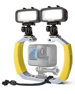 movo diverig3 diving rig bundle with 2 waterproof led lights – compatible with gopro hero3, hero4, hero5, hero6, hero7, hero8, and dji osmo action cam – scuba accessories for underwater camera