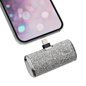 iwalk small portable charger power bank 4500mah ultra-compact cute shiny battery pack compatible with iphone 14/14 plus/14 pro max/13/13 mini/13 pro max/12/12 mini/12 pro/11/xr/xs/x/8/7/6, silver