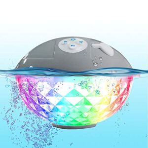 pool speaker with colorful lights, floating bluetooth speaker ipx7 waterproof,built-in mic,crystal clear stereo sound speakers bluetooth wireless 50ft range for home shower pool outdoor travel