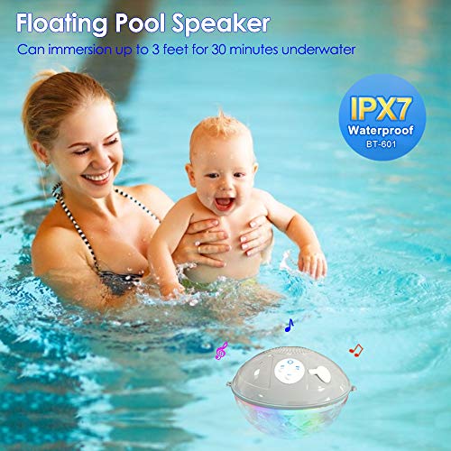 Pool Speaker with Colorful Lights, Floating Bluetooth Speaker IPX7 Waterproof,Built-in Mic,Crystal Clear Stereo Sound Speakers Bluetooth Wireless 50ft Range for Home Shower Pool Outdoor Travel