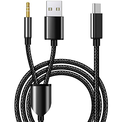 USB C to 3.5mm Car Aux Cable, 2 in 1 USB C to 3.5mm Car Stereo Aux Headphone Jack Cable with USB C Charging Compatible with Samsung Galaxy S23/S22 Ultra/S21/S21FE/Note 20, Google Pixel 7/7Pro/6/5/4/3