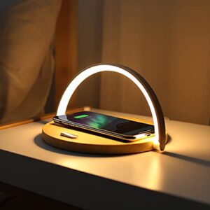 mooas modern simple wireless charging nightlight (wood), max.15w fast wireless charger, touch control, 3-level brightness, for galaxy s10/s20/note 10, iphone x/11/11 pro, airpods 2, lg v50/g7/g8