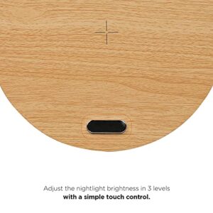 mooas Modern Simple Wireless Charging Nightlight (Wood), Max.15W Fast Wireless Charger, Touch Control, 3-Level Brightness, for Galaxy S10/S20/Note 10, iPhone X/11/11 Pro, Airpods 2, LG V50/G7/G8