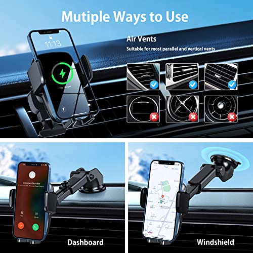 Wireless Car Charger Mount, SONRU 15W Fast Charging Auto-Clamping Car Phone Holder, Windshield Dashboard Air Vent Car Charging Holder for iPhone Samsung Google LG etc