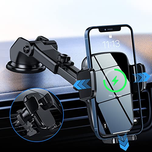 Wireless Car Charger Mount, SONRU 15W Fast Charging Auto-Clamping Car Phone Holder, Windshield Dashboard Air Vent Car Charging Holder for iPhone Samsung Google LG etc