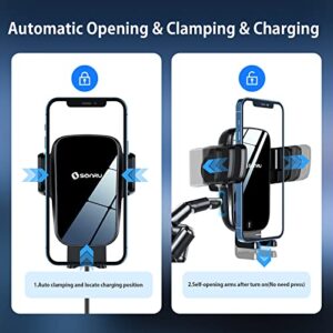 Wireless Car Charger Mount, SONRU 15W Fast Charging Auto-Clamping Car Phone Holder, Windshield Dashboard Air Vent Car Charging Holder for iPhone Samsung Google LG etc