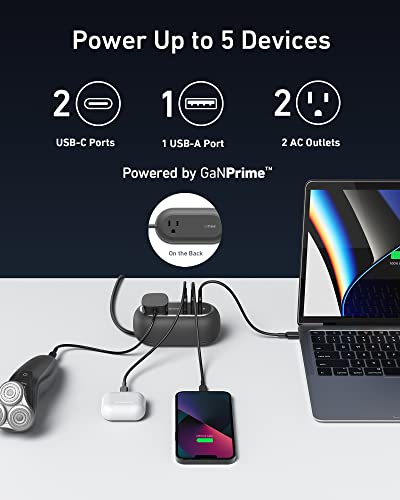 Anker GaNPrime 65W Charging Station, 615 USB C Power Strip for Travel and Work, 5-in-1 Power Strip with 2AC,2 USB C, 1 USB A, 3ft, Power Delivery for iPhone, Galaxy S22, iPad, MacBook,and More(Black)